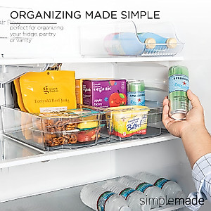 Clear Refrigerator Organizer Bins - 2 Pack Large Sized (8.25" x 12.5") Clear Bins for Fridge with Liners, Containers for Fridge and Freezer, Multipurpose Storage for Kitchen, Office, Bathroom (Grey)