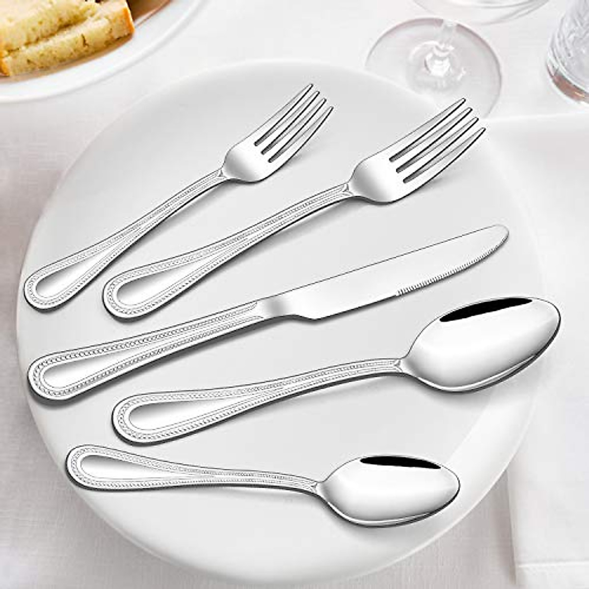 Homikit 36-Piece Silverware Set with Steak Knives and Utensil Tray Organizer, Stainless Steel Flatware Cutlery Eating Utensils for 6, Modern Tableware Sets with Pearled Edges, Dishwasher Safe