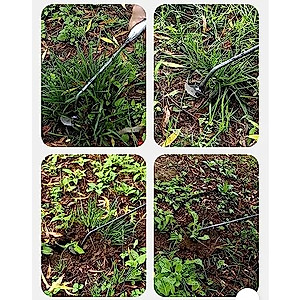 olybell Stainless Weeding Artifact Uprooting Weeding Tool, Stainless Steel Forged Weed Puller 4 Teeth Dual Purpose Weeder, Hand Weeder Tool for Gardening with Long Handle (Black)