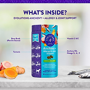 NaturVet Evolutions Anchovy + Allergy & Joint Support 90ct Soft Chews for Dogs - Anchovy Oil, Bone Broth - Helps Maintain Normal Histamine Levels - Helps Support Normal Inflammatory Response