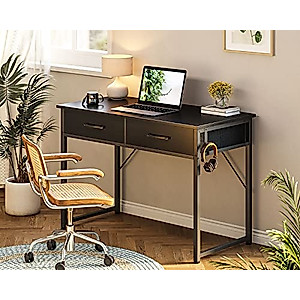 ODK 40 Inch Small Desk with Fabric Drawers, Vanity Desk with Storage, Home Office Desk for Small Spaces and Bedroom, Modern Work Writing Study Table, Black