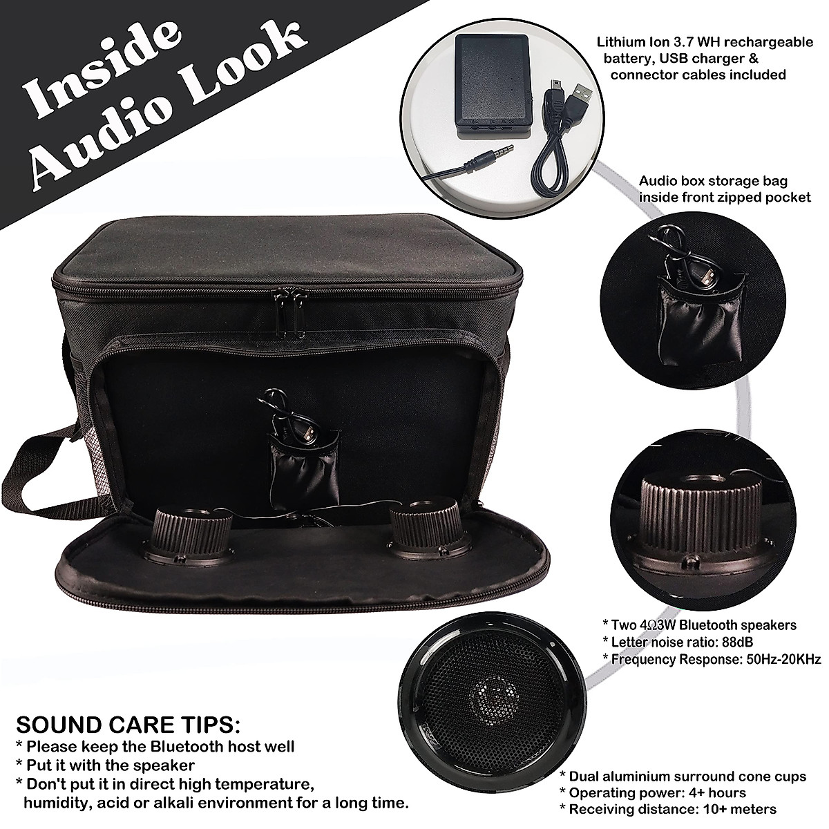 Beemojo Insulated Cooler Bag Bluetooth Speakers 24 cans 2 gallons Food Drinks | Rechargeable Battery Supports iOS & Android | Leakproof Foldable Travel Camping Hiking