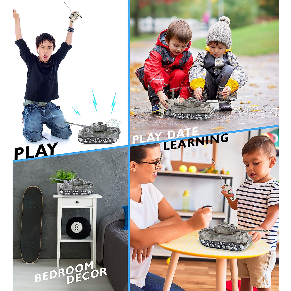 Mozlly Army RC Tank Toy with Lights and Battle Sounds - Remote Control Toy Tank with Rotating Turret, Cool Realistic RC Military Tank Model Car, RC Vehicles for Kids