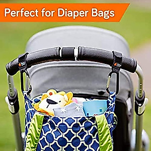 Stroller Hooks for Hanging Bags and Shopping - Double Award-Winning Stroller Clips - Baby Essentials Universal Stroller Clips for Bags - Black, 2 Pack by Baby Uma