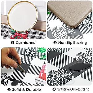 INFISIBLE Black and White Buffalo Plaid Christmas Kitchen Rugs, Non Slip Anti Fatigue Kitchen Mats Set of 2, Red Truck Christmas Decorations Cushioned Kitchen Rug for Floor and Sink