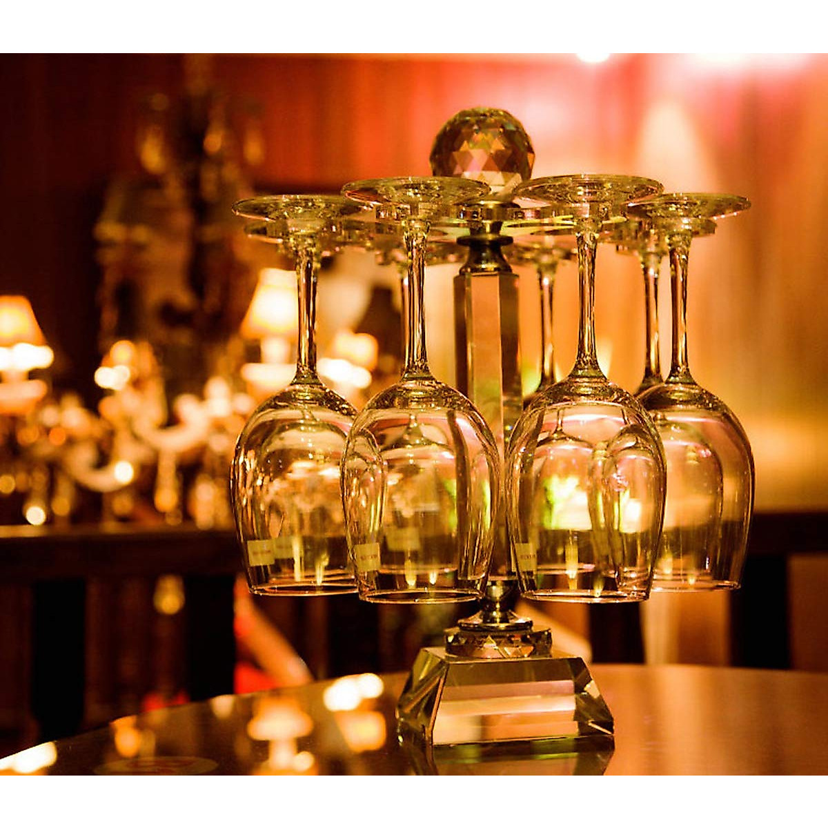 Elegant Desktop Crystal Glass Stemware Rack/Rotate 8 Wine Glass Storage Holder Stand Air Drying Rack(No included wineglass) (Large)