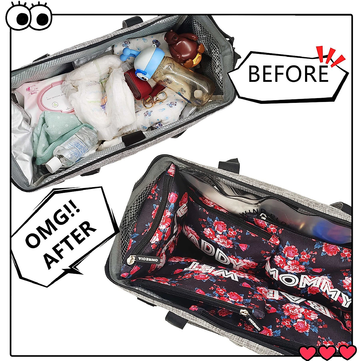 QWREOIA 6 Pcs Diaper Bag Organizing Pouches Set Floral Print, Insert for Clothes, Bottles, Wet Bag Cloth Diapers, & Baby Essentials Clutchb Waterproof Wet Dry Bag - Travel Bag for toiletries…