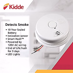 Kidde Hardwired Smoke Detector, 10-Year Battery Backup, Interconnect, Test-Silence Button