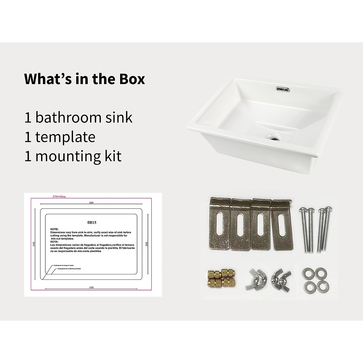 AMASHEN 20.5" x 14.4" Self-rimming Bathroom Sink Undermount or Drop-in Ceramic Vanity Basin with Overflow