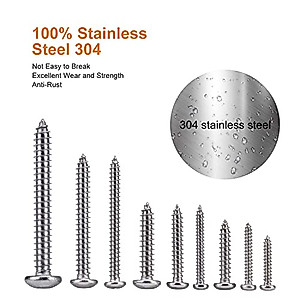 WELLOCKS Wood Screws 235 PCS 304 Stainless Steel M3/M4/M5/M6 Round Head Self Tapping Screws Assortment Set Rust Proof Wood Screw Kit with Storage Box for Homemade, Repairment, Woodwork Indoor(D035)