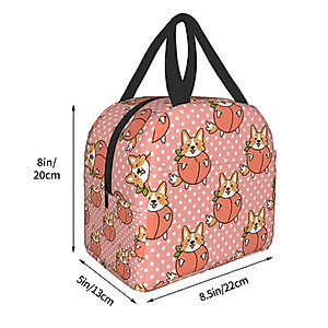 Senheol Cute Kawaii Dog of Corgi In Funny Fruit Peach Print Lunch Box, Kawaii Small Insulation Lunch Bag, Reusable Food Bag Lunch Containers Bags for Women Men