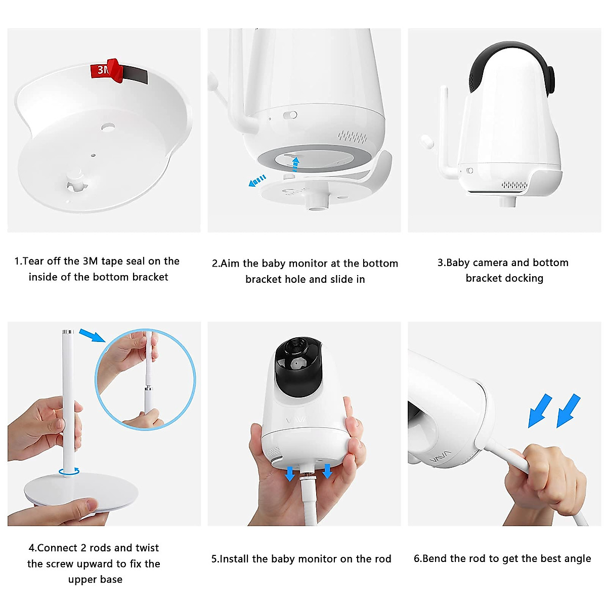 Koroao Baby Monitor Mount,Universal and Flexible VAVA and Hipp Baby Monitor Camera Mount Sturdy Baby Monitor Bracket Compatible with VAVA/Hipp Baby Monitor, No Tools or Wall Damage Required