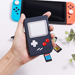 Game Card Case for Nintendo Switch (2019 & 2021 OLED),Nintendo Switch Lite,10 Game Cards & 10 Memory SD Cards Strorage Holder, Gameboy Portable Slim/Small Size Case Blue