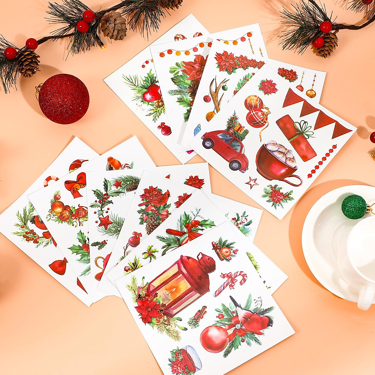 30 Sheets Christmas Rub on Transfers for Crafts and Furniture Xmas Santa Snowman Transfer Stickers Winter Floral Bird Rub on Decal for Home Office Paper Wood DIY Crafts,5.9 x 5.9 Inch