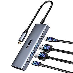 SSK USB C 10Gbps Hub, 4-in-1 USB Type C Multiport Adapter with 100W PD Charging, 2 USB C, 2 USB A 3.1/3.2 Gen2 10Gbps Ports,USB C hub for iMac/MacBook/Pro/Air/Surface Pro