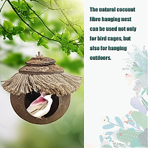 Tfwadmx Natural Coconut Fiber Hanging Birdhouse for Cage, Bird Shell Breeding Nest for Parrot, Parakeet, Lovebird, Finch, Canary, Small Animals House, Bird Hideout with Coconut Twine Decoration