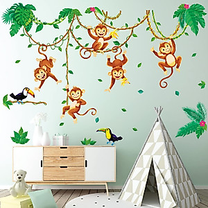 DECOWALL DWL-2013 Monkeys in Jungle Wall Stickers Wall Decals Peel and Stick Removable Wall Stickers for Kids Nursery Bedroom Living Room d?cor