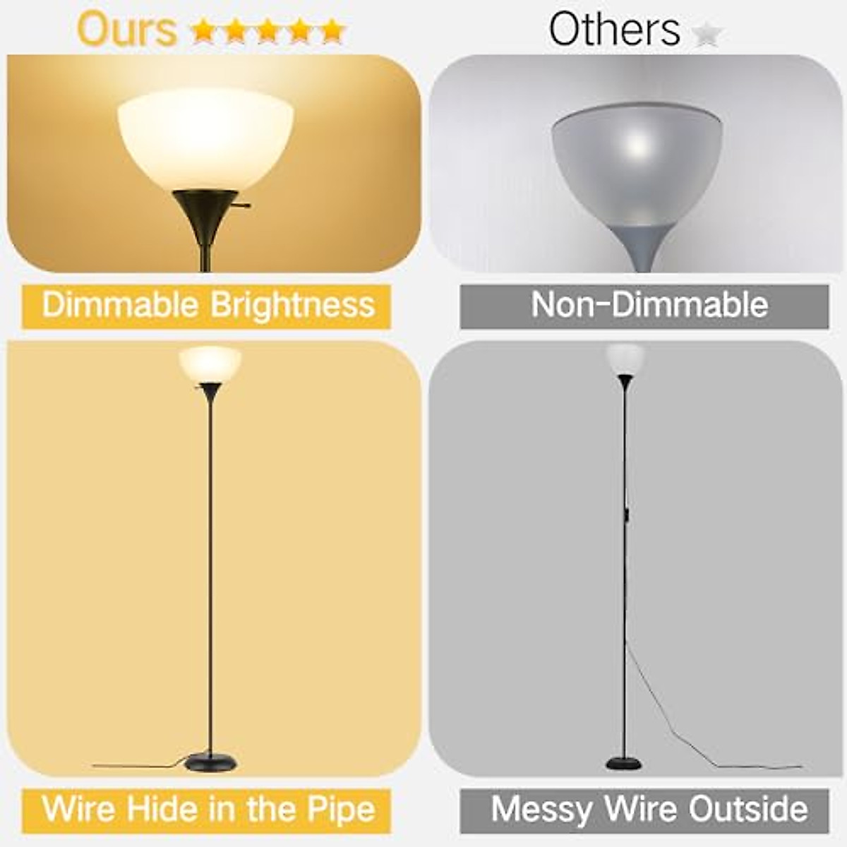 OUTON Standing Lamp, Modern Floor Lamp with Remote,4 Color Temperatures, Stepless Dimmable Brightness, Timmer, Torchiere Lamps for Living Room, Bedroom, Office, Reading(9W LED Bulbs Included)
