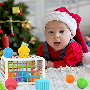 HOOLYUK Baby Shape Sorting Toy, Sensory Sorting Bin with Elastic Bands, Bands Colorful Shapes Sorter Sorting for Ages 12 Months and Up (12pcs)