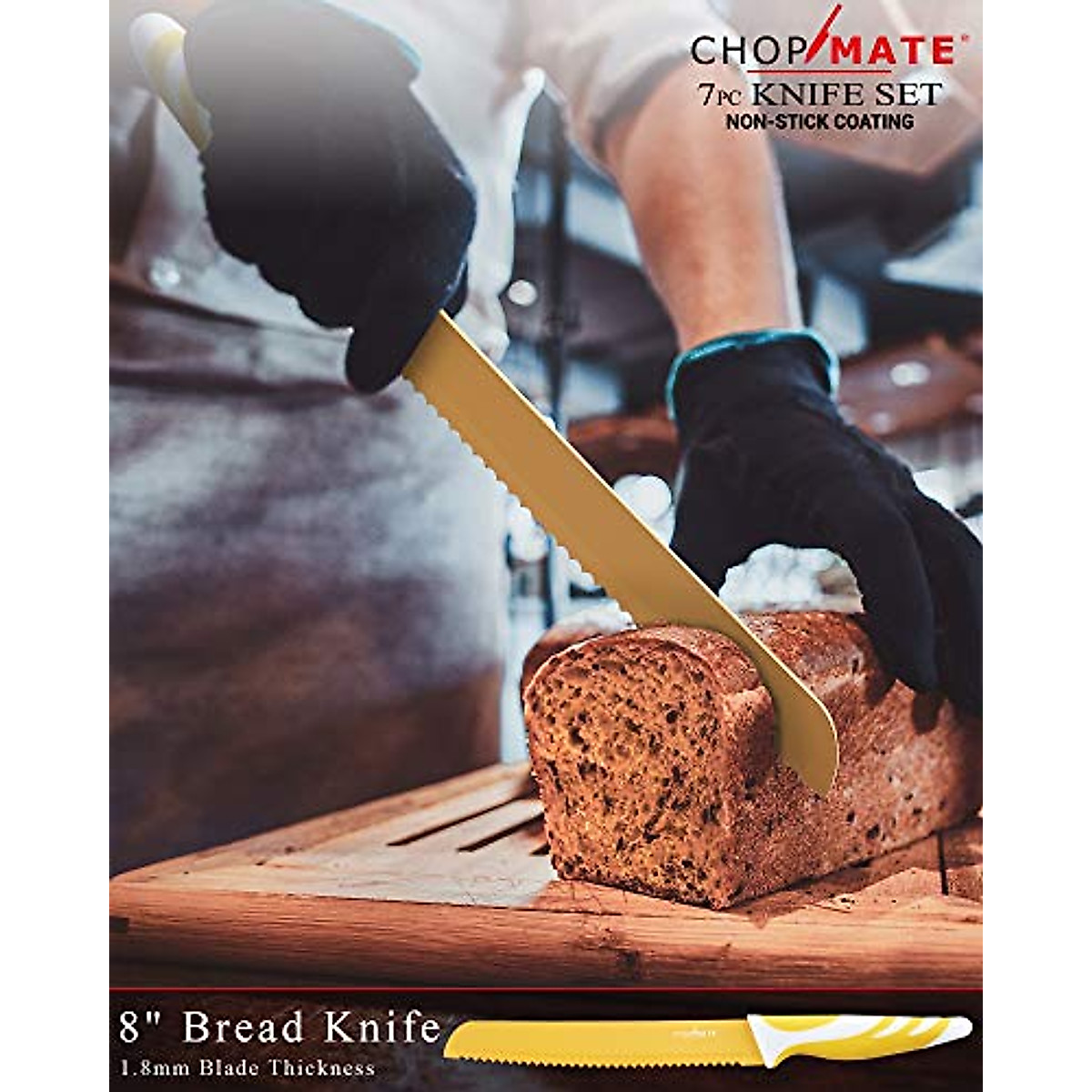 Chopmate Color Stainless Steel Non-Stick Ceramic Coated 8 Piece Kitchen Knife Set