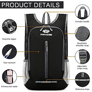 Esup 15L Lightweight Hiking Backpack Foldable Small Travel Backpack Packable Camping Backpack for Women Men (Black)