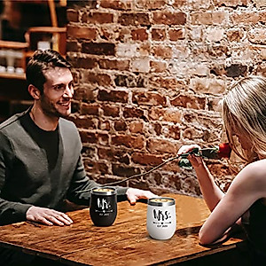 GINGPROUS EST 2023 Mr and Mrs Wine Tumbler, 2023 Engagement Wedding Couple Gift for Newlyweds Couples Bride to Be Wife His and Her,12 Oz Mr Mrs Gifts Stainless Steel Wine Tumblers with Lid, Set of 2