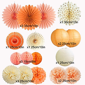 Orange Beige Peach Fall Boho Party Decorations Paper Pom Poms Paper Fans Paper Lanterns for Autumn Thanksgiving Harvest Birthday Baby Shower Bridal Shower Wedding Party Decor