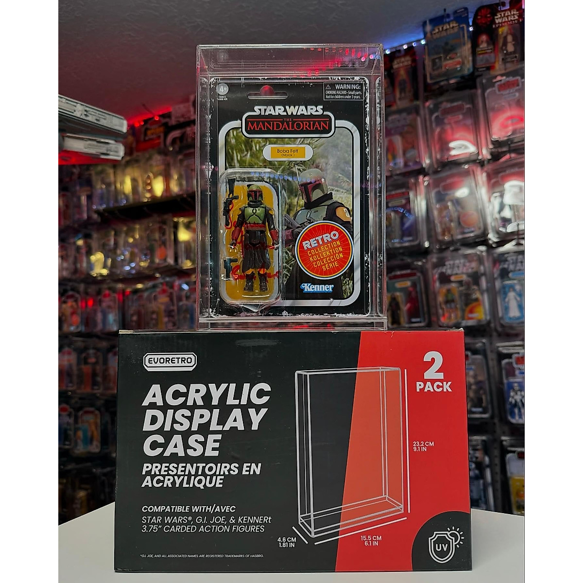 EVORETRO Action Figure Display Case Protector Compatible with Star Wars, Marvel Legends, GI-Joe 3.75 in Carded Action Figures, Anti-UV Thick Durable Clear Acrylic Box, Lasts for Years to Come - 2 Pack