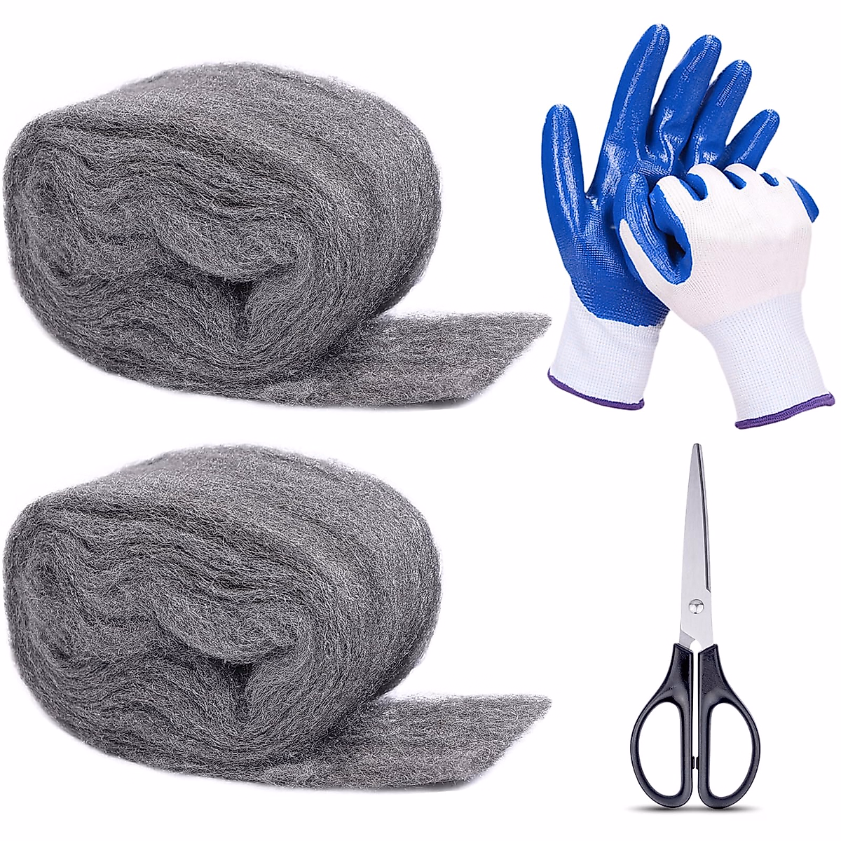 Apalie 2Pack Steel Wool for Mice Control 3.2"x10.5 ft Wool, Gap Filler for Home & Garage, DIY Bundle with Gloves & Scissors