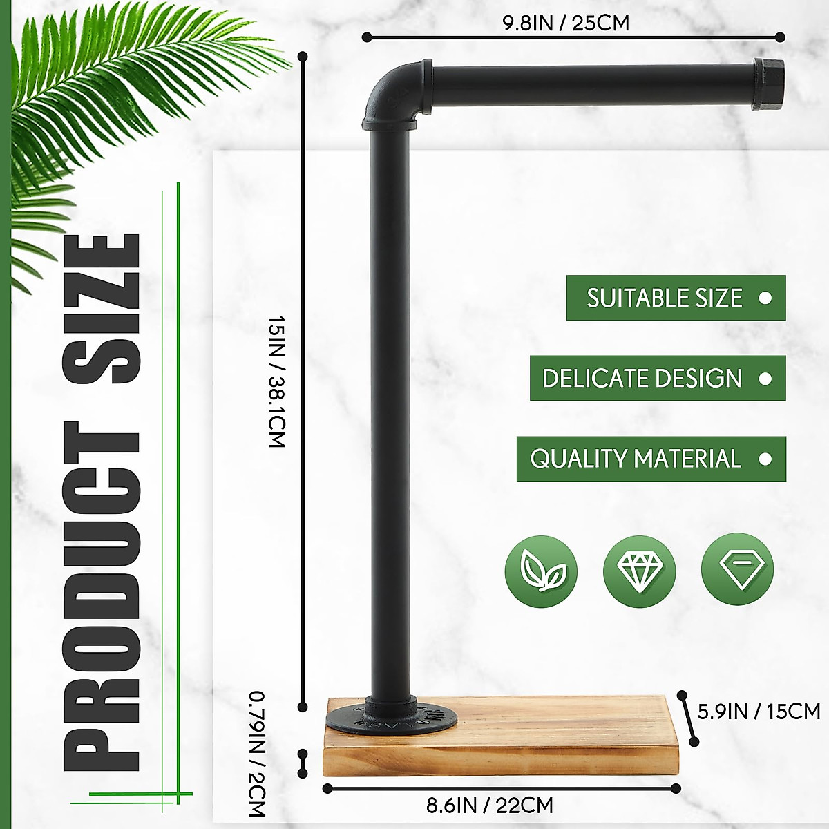 Juexica Hand Towel Holder Stand 15 Inch Farmhouse Towel Holder Towel Racks Hand Towel Stand with Heavy Base for Bathroom Kitchen Countertop Desktop Standing, Black (L Style)