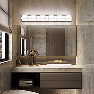 SOLFART Dimmable Modern 6 Lights Vanity Lights for Bathroom LED Bathroom Vanity Lights Over Mirror Chrome