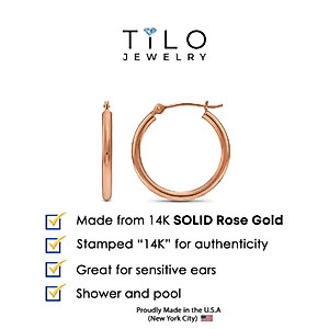 14K Rose Gold Classic Shiny Polished Round Hoop Earrings, 2mm tube (25mm (1 inch))…