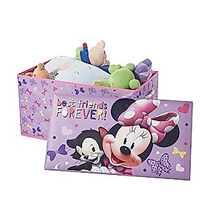 Disney Minnie Mouse Collapsible Toy Storage Bench and Ottoman – Durable and Functional, 14.5" H x 14.5" D x 25" L, Perfect for Kids' Rooms