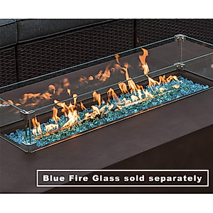 COSIEST Outdoor Propane Fire Pit Table 56-inch x 28-inch Rectangle Bronze Compact Concrete-Like Finish, 50,000 BTU,Wind Guard, Tank Outside, Free Lava Rocks, Fits 20lb Tank Outside, Raincover