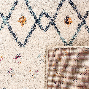 SAFAVIEH Madison Collection Area Rug - 8' x 10', Ivory & Dark Blue, Moroccan Boho Distressed Design, Non-Shedding & Easy Care, Ideal for High Traffic Areas in Living Room, Bedroom (MAD798B)