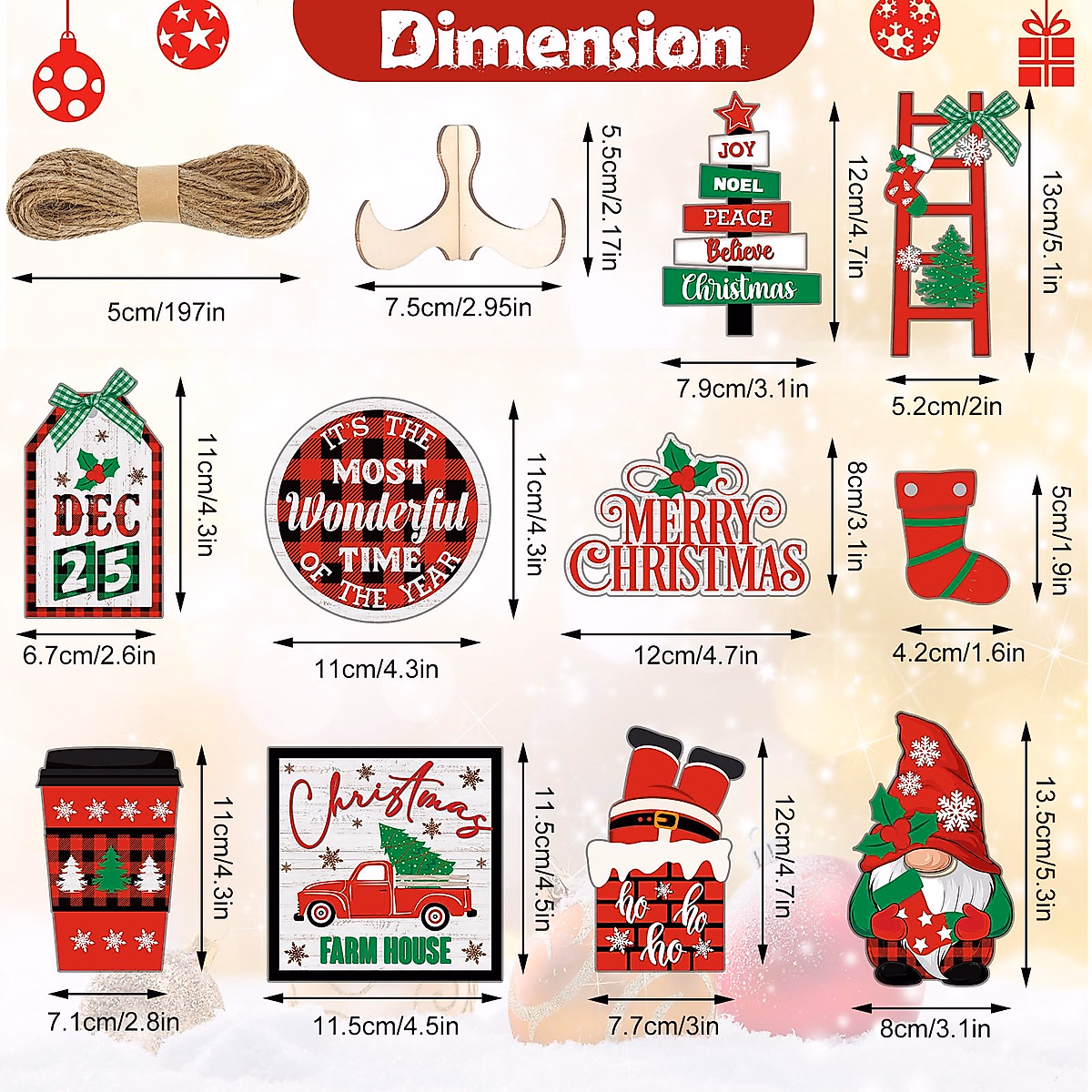 Tradder 14 Pcs Christmas Tiered Tray Decor Christmas Stockings Red Truck Xmas Tree Santa Gnome Merry Christmas Wooden Signs Christmas Table Decorations Rustic Farmhouse Decor for Home Table Shelf