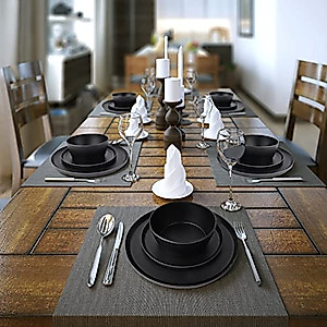 afcevnlb 12-Piece Plastic Dinnerware Set Plates and Bowls Sets Service for 4 Matte Black Melamine Plates Unbreakable Plastic Outdoor Camping Dishes Decor Dishwasher Safe