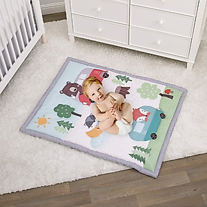 NoJo 3 Piece Mini Crib Bedding Set, Retro Happy Camper, Green/Aqua/Orange/Grey , 24x38x5 Inch (Pack of 1)