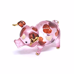 Handmade Mini 2" Blown Glass Pig Figurine, Pink with 22K Gold Accents, Gift Ideas, Fantasy Cool Stuff Decor No.2
