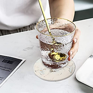 KUFUNG Coasters for Drinks, Absorbent Ceramic Stone Coaster Set, Cork Base, Marble Surface Pattern, Cups Place Mats for Home Decor, Set of 2(Light Blue-A)