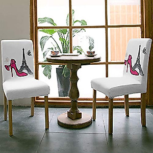 Chair Cover Eiffel Tower And High Heels Dining Chair Slipcovers Butterfly Romantic Love In Paris Stretch Removable Chair Seat Protector Party Decoration