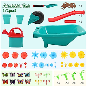 CUTE STONE Kids Gardening Tool Set, Garden Toys with Wheelbarrow, Watering Can, Shovel, Flower Garden Building Toy, Pretend Play Outdoor Indoor Toy, Activities Stem Toy Gifts for Boys Girls