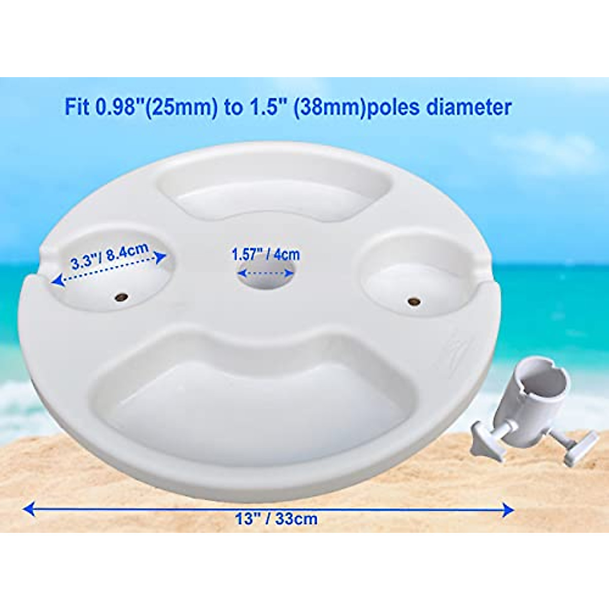 AMMSUN 13" Beach Umbrella Table Tray for Beach, Patio, Garden, Swimming Pool with Cup Holders, Snack Compartments White