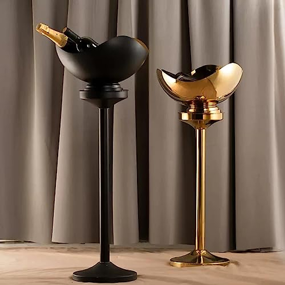 Ice Container Stainless Steel Ice Bucket with Stand Indoor and Outdoor Cooler Cellar Bucket Beverage Stand for Kitchen Bar Wine Chiller (Color : Gold)