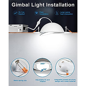 6Pack 𝗠𝗲𝘁𝗮𝗹 LED Downlight and Gimbal Recessed Lighting 6 inch, Adjustable Angled LED Recessed Lighted 3000K/4000K/5000K 12W=120W 1200LM Super Bright Directional Downlight