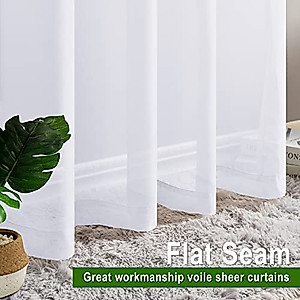 Hiasan White Sheer Curtains for Bedroom with Tiebacks, Lightweight Airy Breathable Voile Drapes Light Filtering Rod Pocket Window Curtains for Living Room, Nursery, W52 x L63, 2 Soft Panels