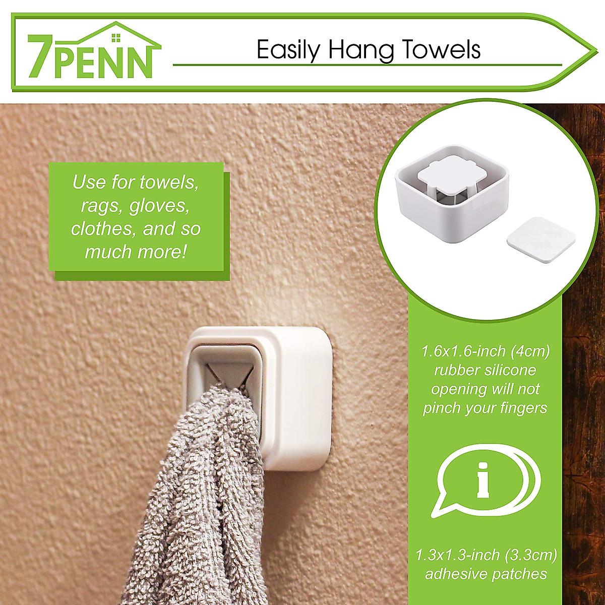 7Penn Bathroom Hand Towel Holder Clip - 3pk Kitchen Towel Push Holder Adhesive Rag Hanger Towel Pinch Holder