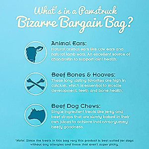 Pawstruck Bizarre Assorted Natural Dog Treats, Pet Food, Long Lasting Chews for All Breeds, Beef Flavor, Animal Ears, Bones & Jerkies, Rawhide Alternative for Aggressive Chewersy, Bargain Bag - 1 lb