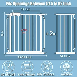 flower frail 57.5-62 Inch Extra Wide Baby Gates for Stairs Doorways Pressure Mount No Drill Dog Pet Gate Automatic Close Child Safety Gate for Toddler Kids Pets