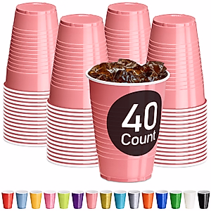DecorRack Light Pink Plastic Cups, 12 oz Disposable Cups, Reusable Party Supplies (40 Count)